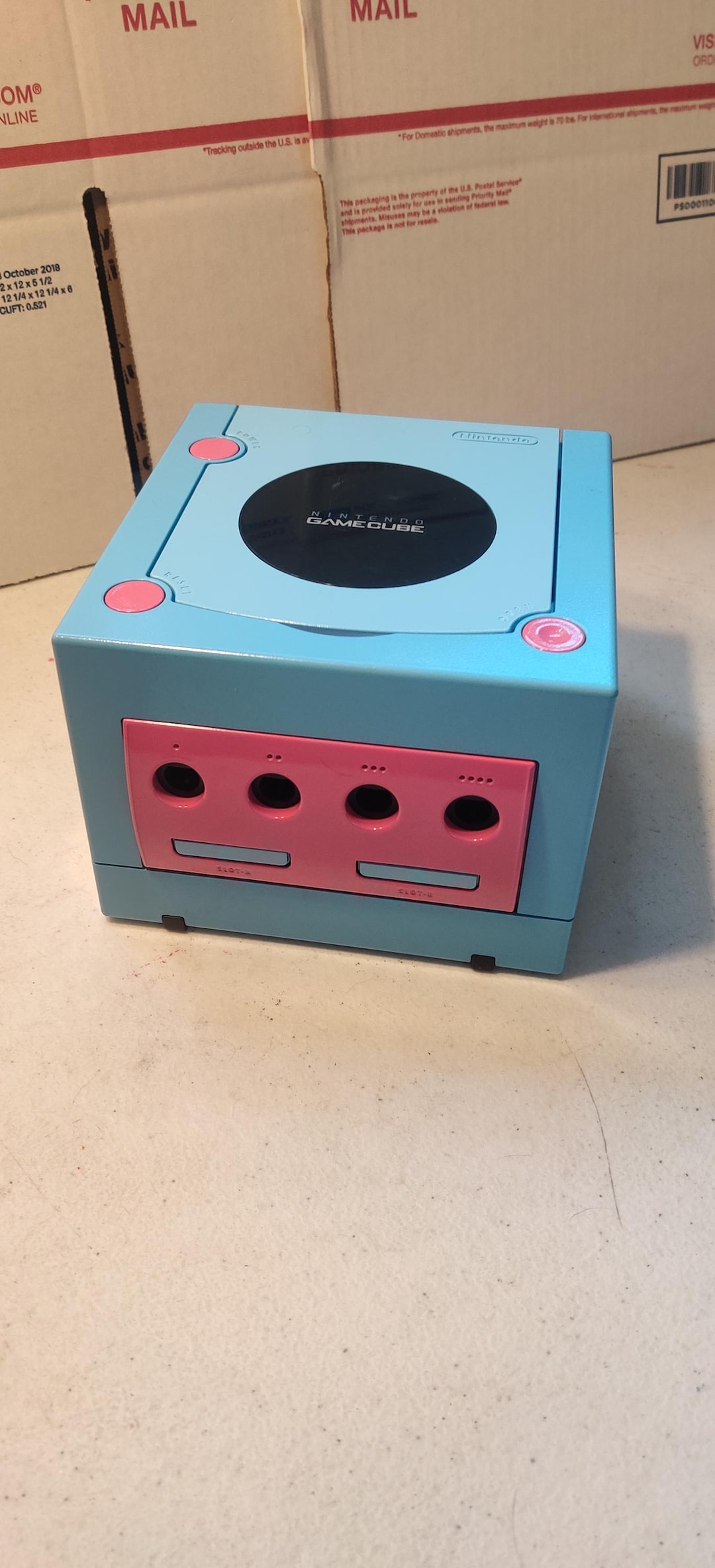 Nintendo Gamecube Light Blue and Hot Pink authentic Item Hand Painted ...