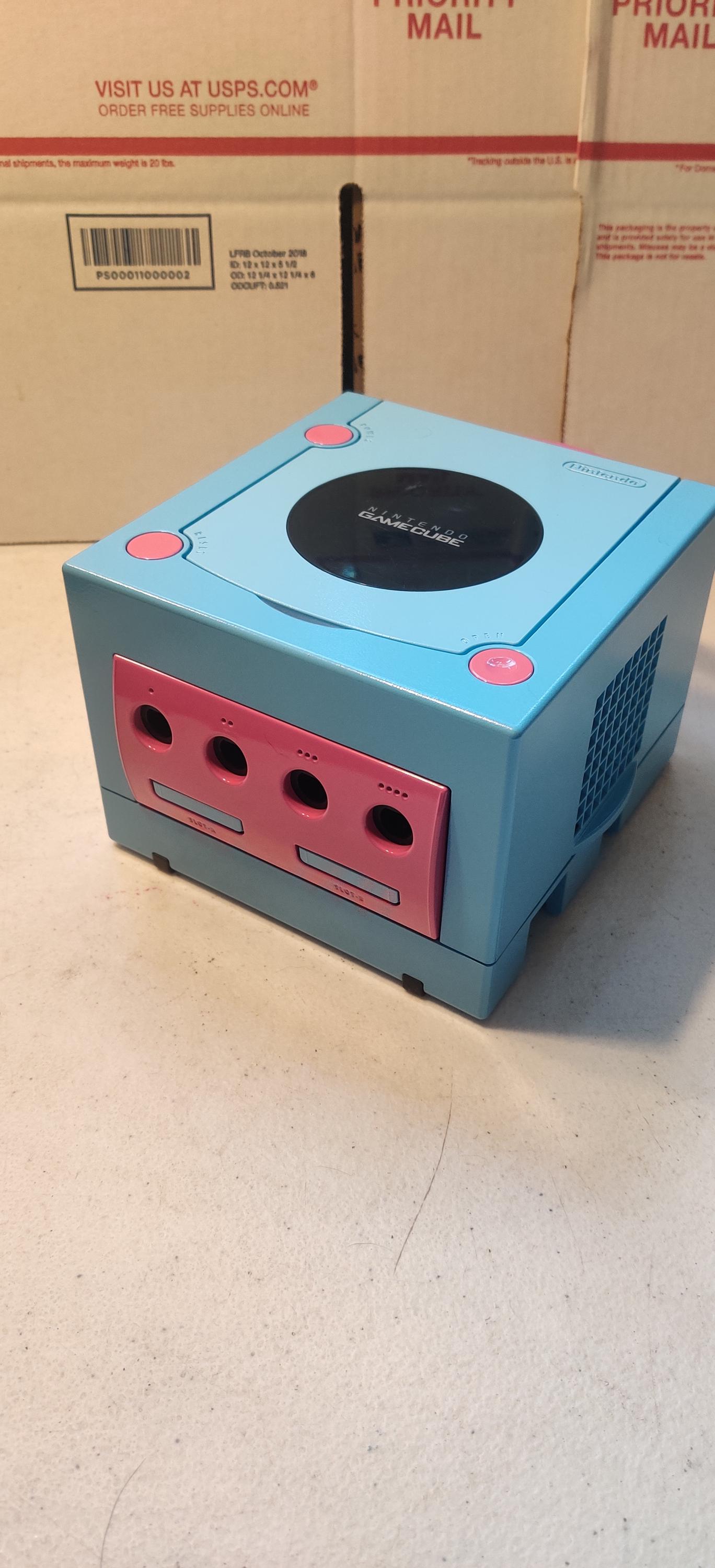 Nintendo Gamecube Light Blue and Hot Pink authentic Item Hand Painted ...