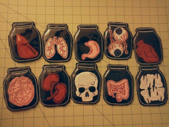 Creepy Organs body parts in a jar applique felties whole set | Etsy