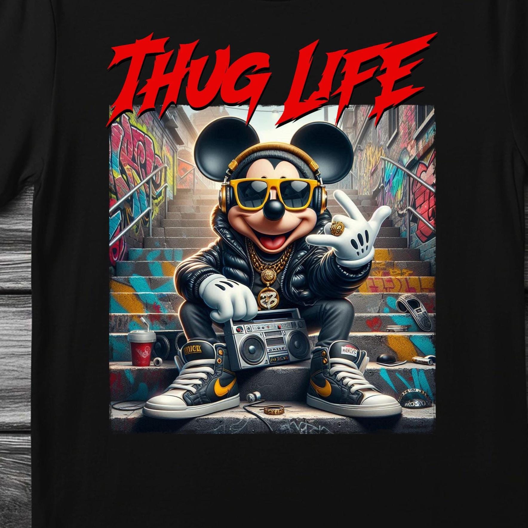Thug Life Cartoon Gangster Mickey Mouse Fan Tee, Fun Funny Humor Shirt ...