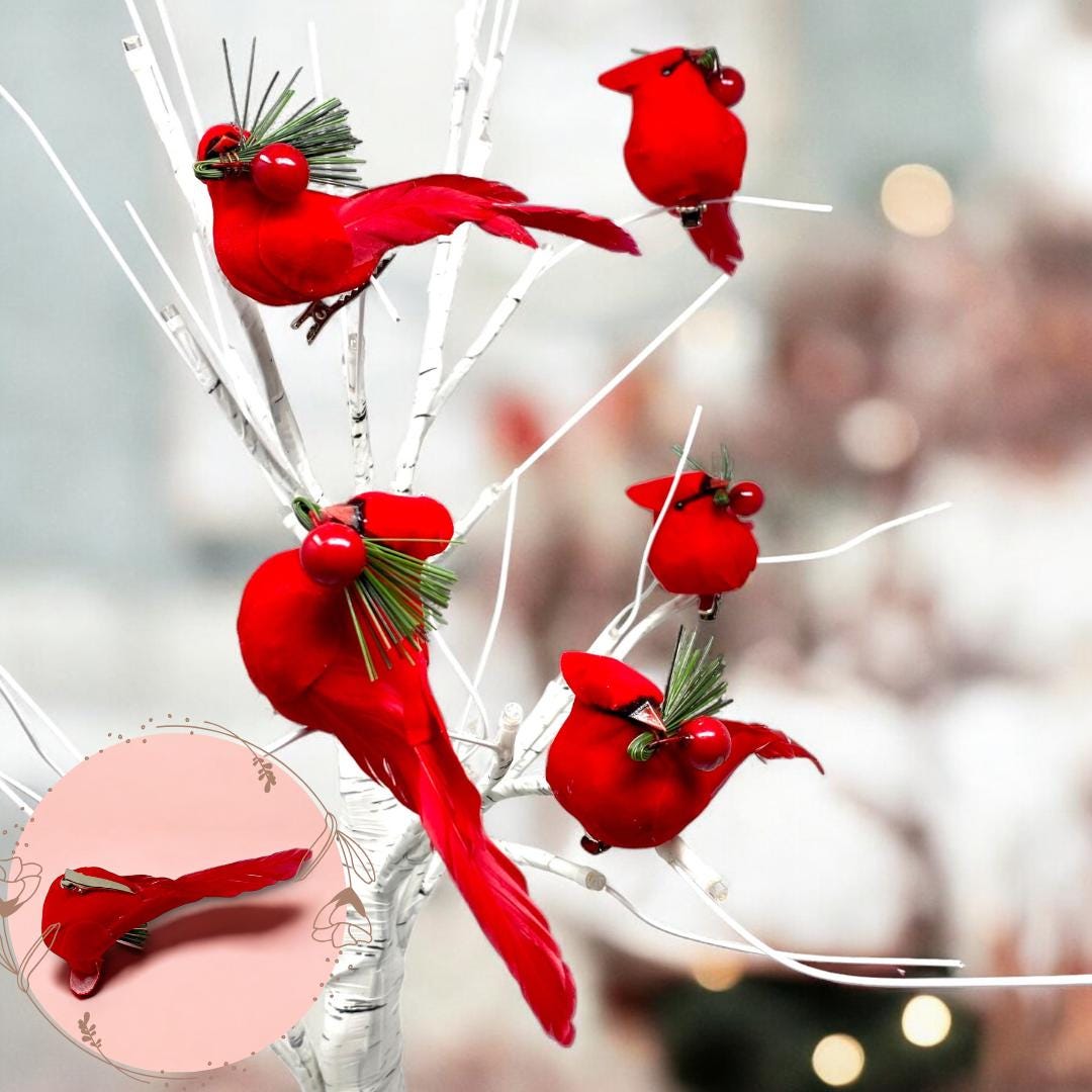 Clip-on Cardinal Bird Decoration | Red Robin Tree Decor Easy to Clip ...