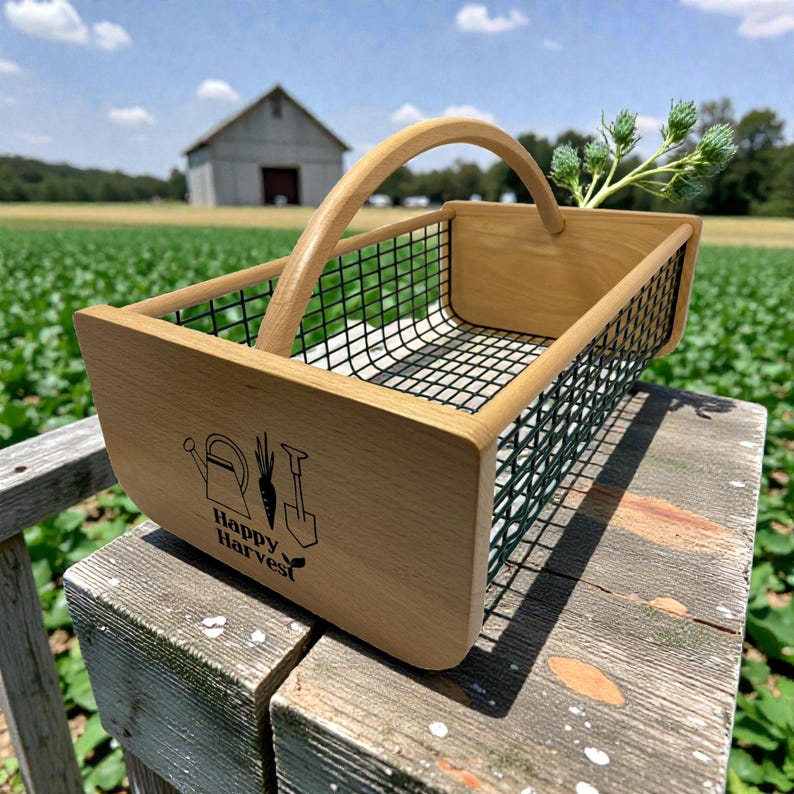 Custom Engraved Harvest Basket – Personalized Garden Hod With Name ...