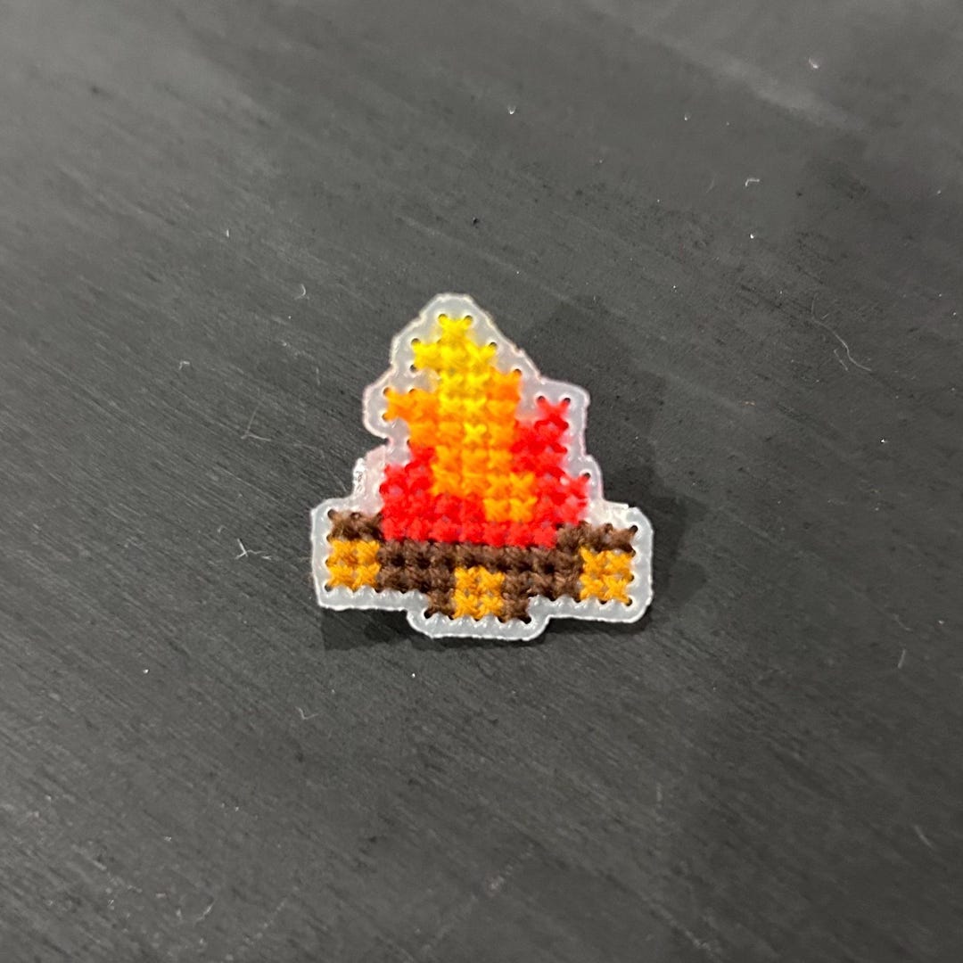 Campfire Statement Pin Fire Cross-stitched Broach - Etsy