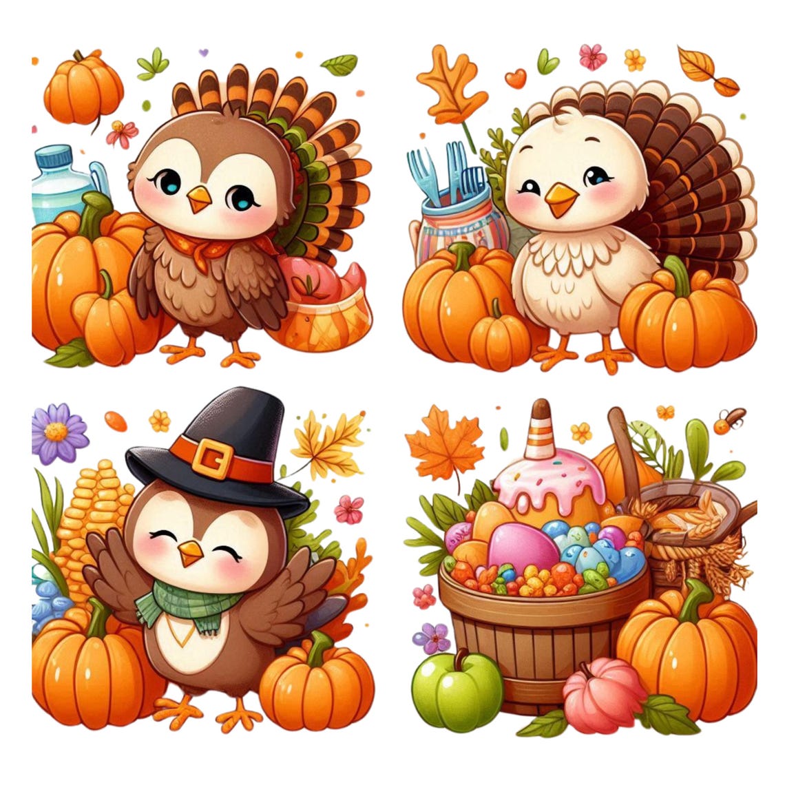 Cute Thanksgiving Clip Art 10 Pngs 3000 X 3000 Px 01 - Etsy
