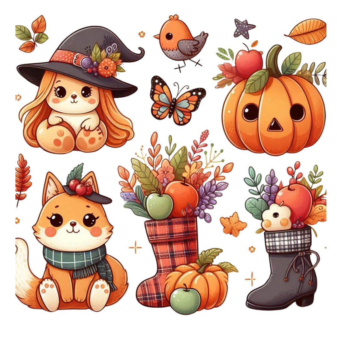 Cute Thanksgiving Clip Art 10 Pngs 3000 X 3000 Px 01 - Etsy