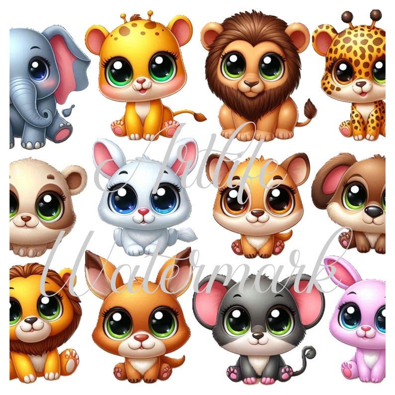 Super Cute Baby Cartoon Animals Clip Art Set 2 7 PNG Files 2000 X 2000 ...