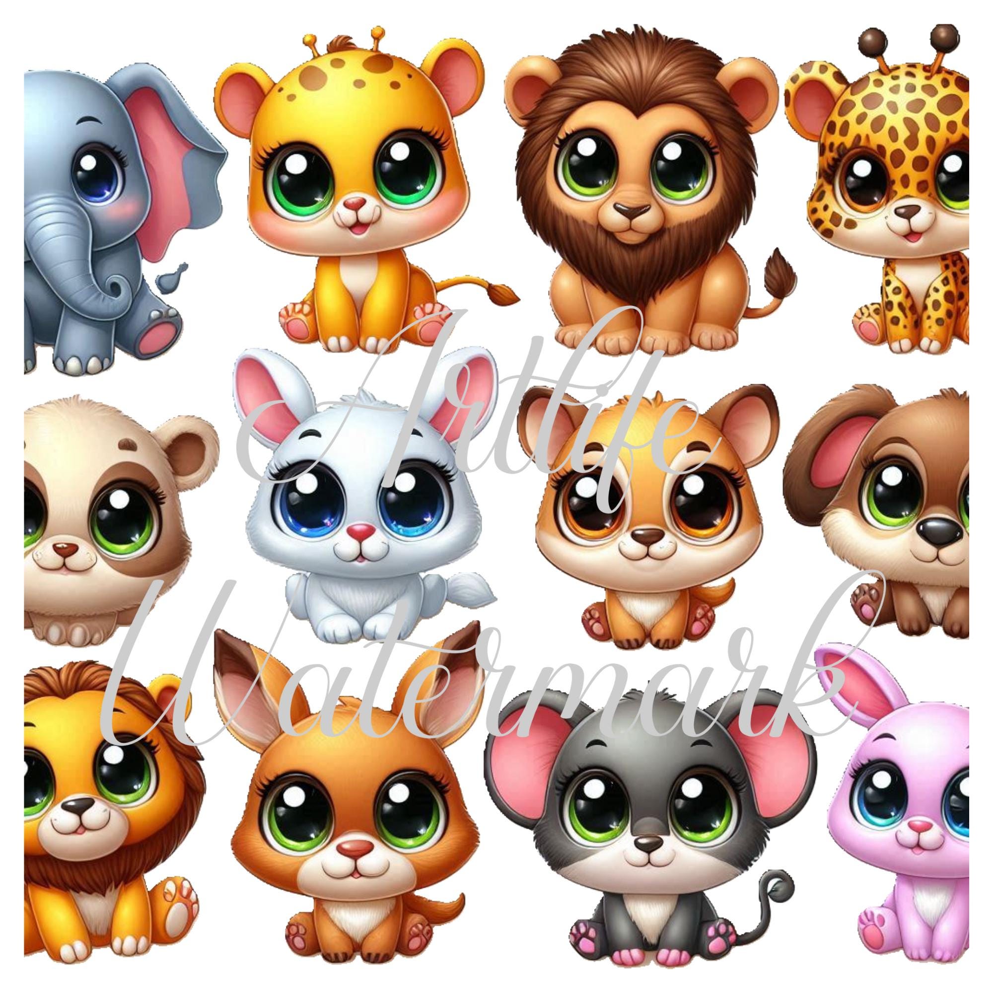 Cute Cartoon Animals - Clip Art - Set #2 - (7 PNG Files)- 2000 X 2000 ...
