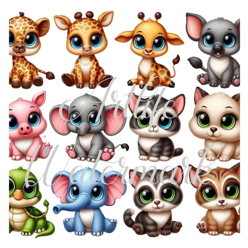 Super Cute Baby Cartoon Animals Clip Art Set 2 7 PNG Files 2000 X 2000 ...
