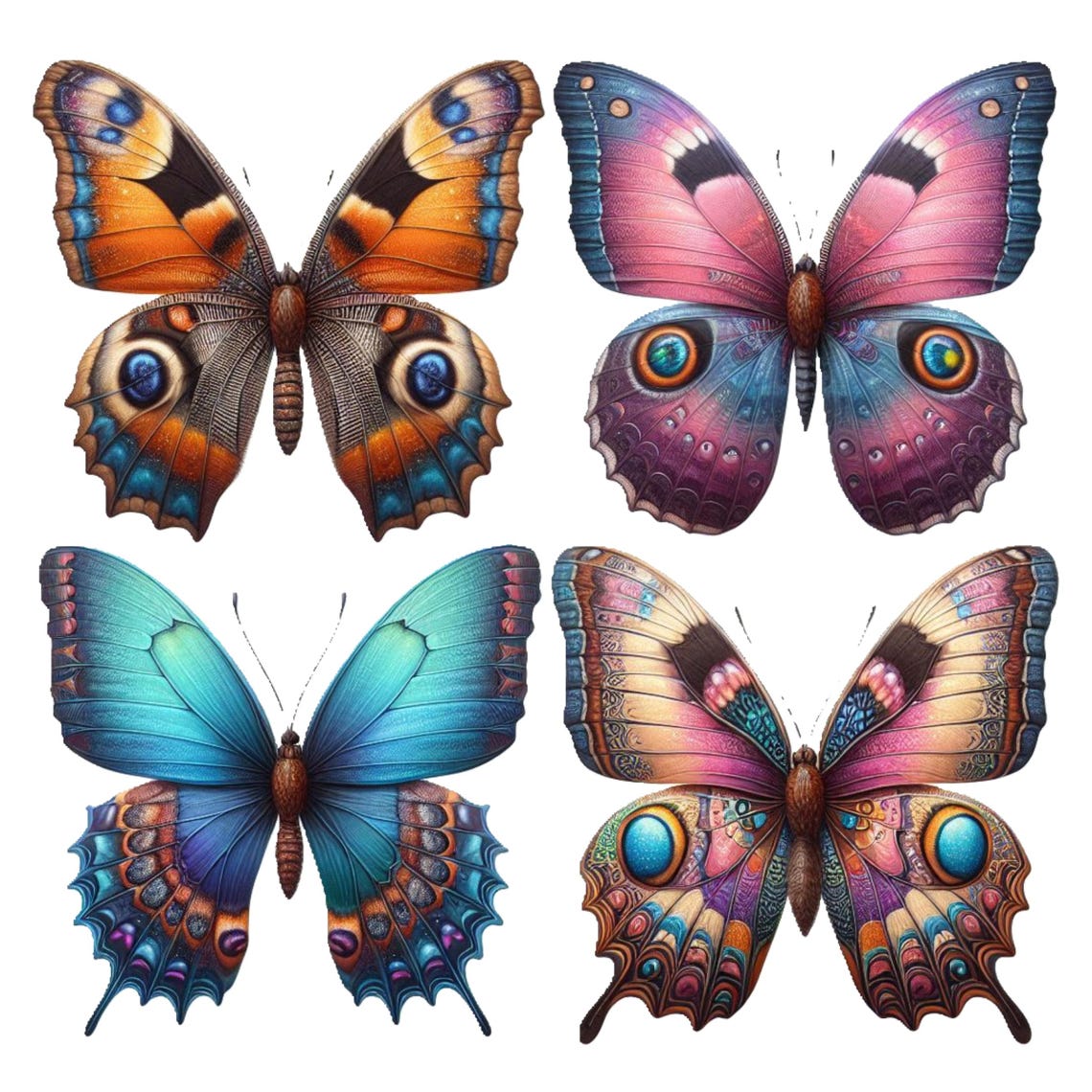 Colorful Butterflies Clip Art 2400 X 2400 Px 7 PNGS 28 Butterflies - Etsy