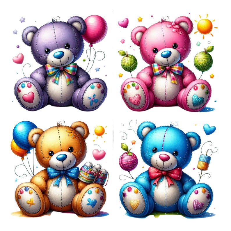 Teddy Bears Clip Art Set 2 10 PNG Files - Etsy