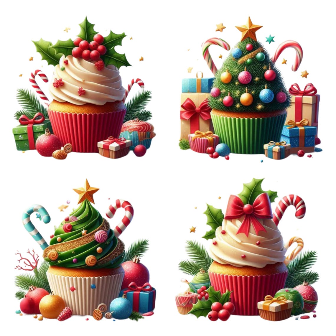 Christmas Cupcakes - Clip Art - (10 PNG Files) - 40 Cupcakes - Set #2 ...