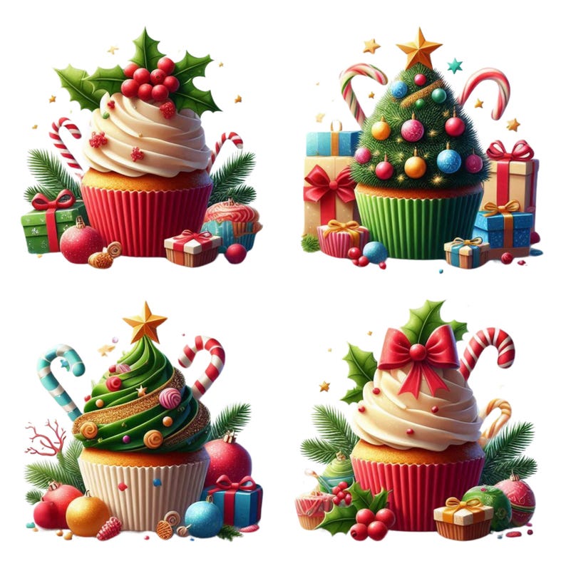 Christmas Cupcakes - Clip Art - (10 PNG Files) - 40 Cupcakes - Set #2 ...