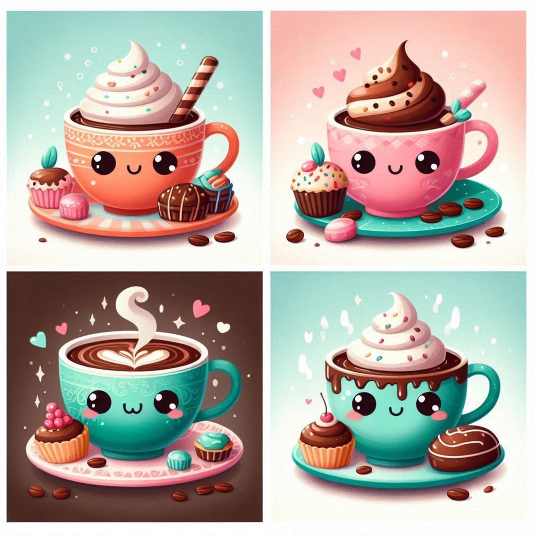 Cute Coffee Cups - Set #1 - Clip Art - 10 PNG Files - Etsy