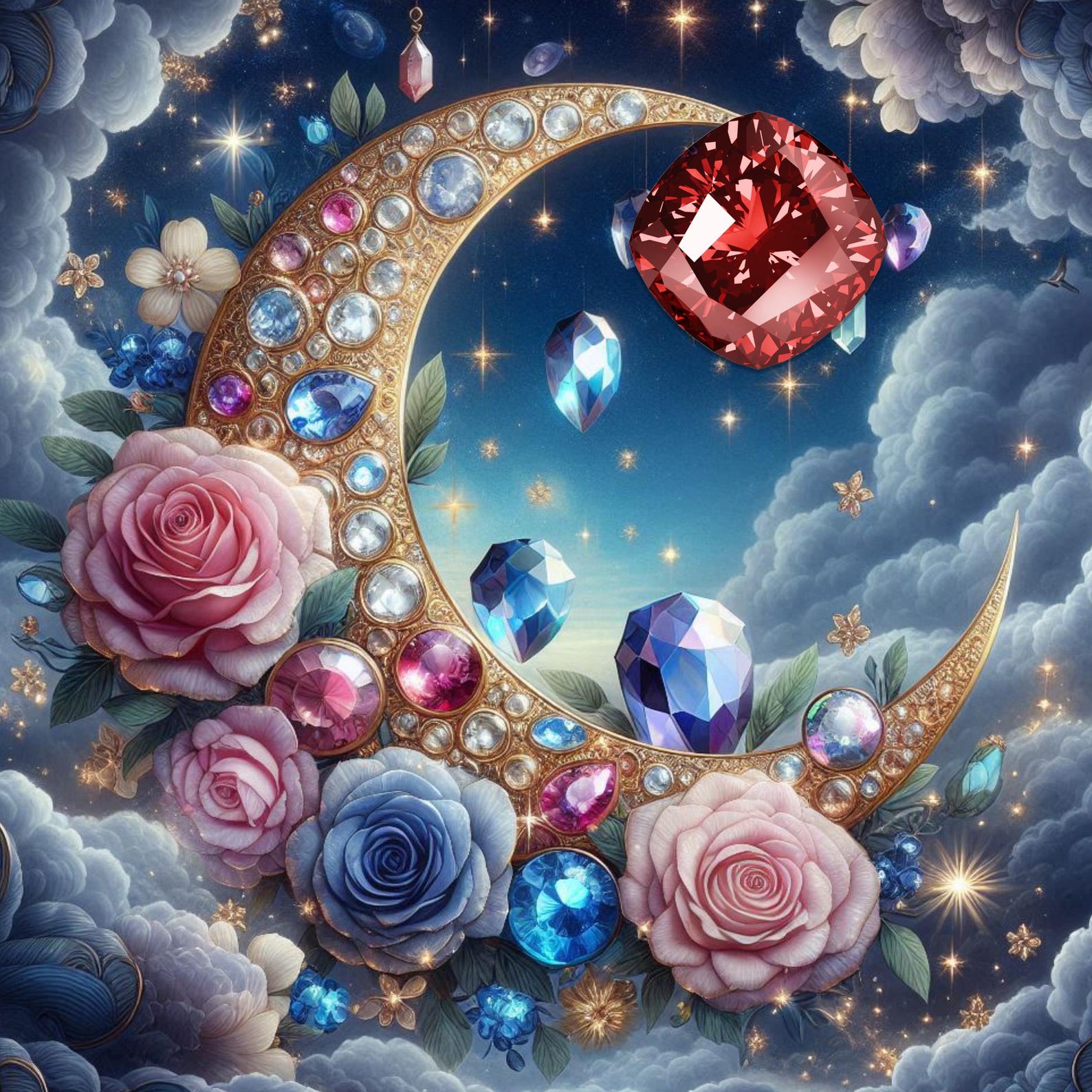 Gemstone Moon 5 Images Printable Bundle Wall Art 25 X 25 In. 05 - Etsy