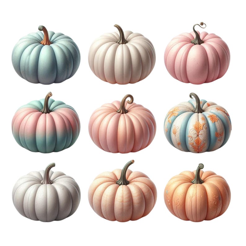 Pastel Pumpkins Clip Art 8 PNG Files - Etsy
