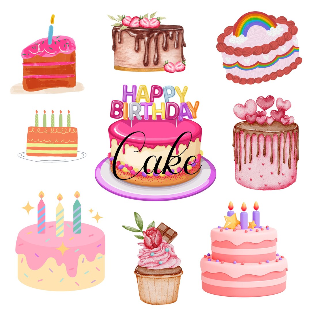 Birthday Cake- Clip Art - Set #1- (5 PNG Files) - Etsy