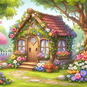 Cute Cottages Clip Art 5 PNG Files - Etsy