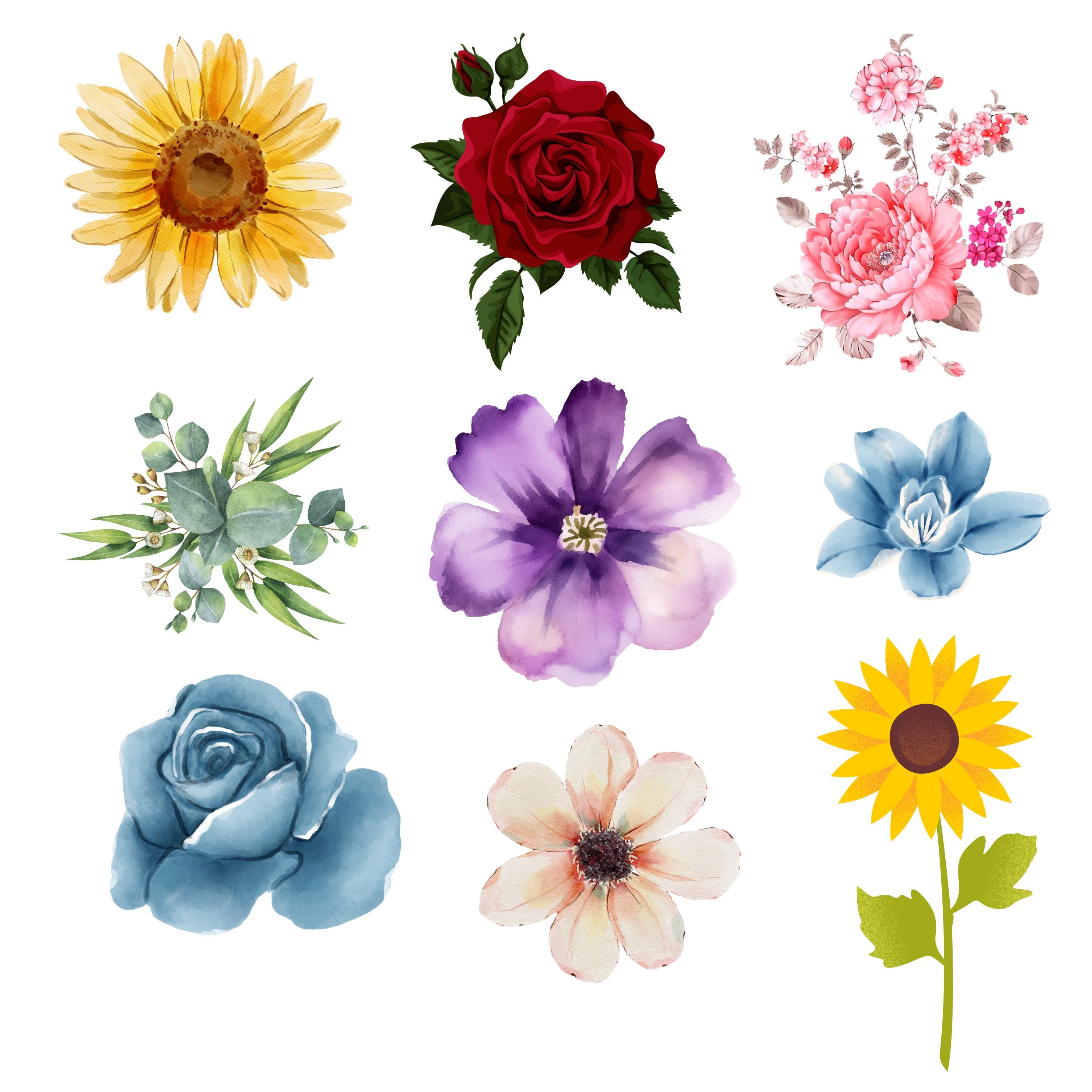 Cute Flowers Clip Art Set 1 5 PNG Files - Etsy