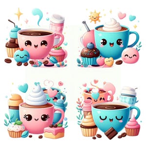 Cute Coffee Cups - Set #2 - Clip Art - 10 PNG Files - Etsy