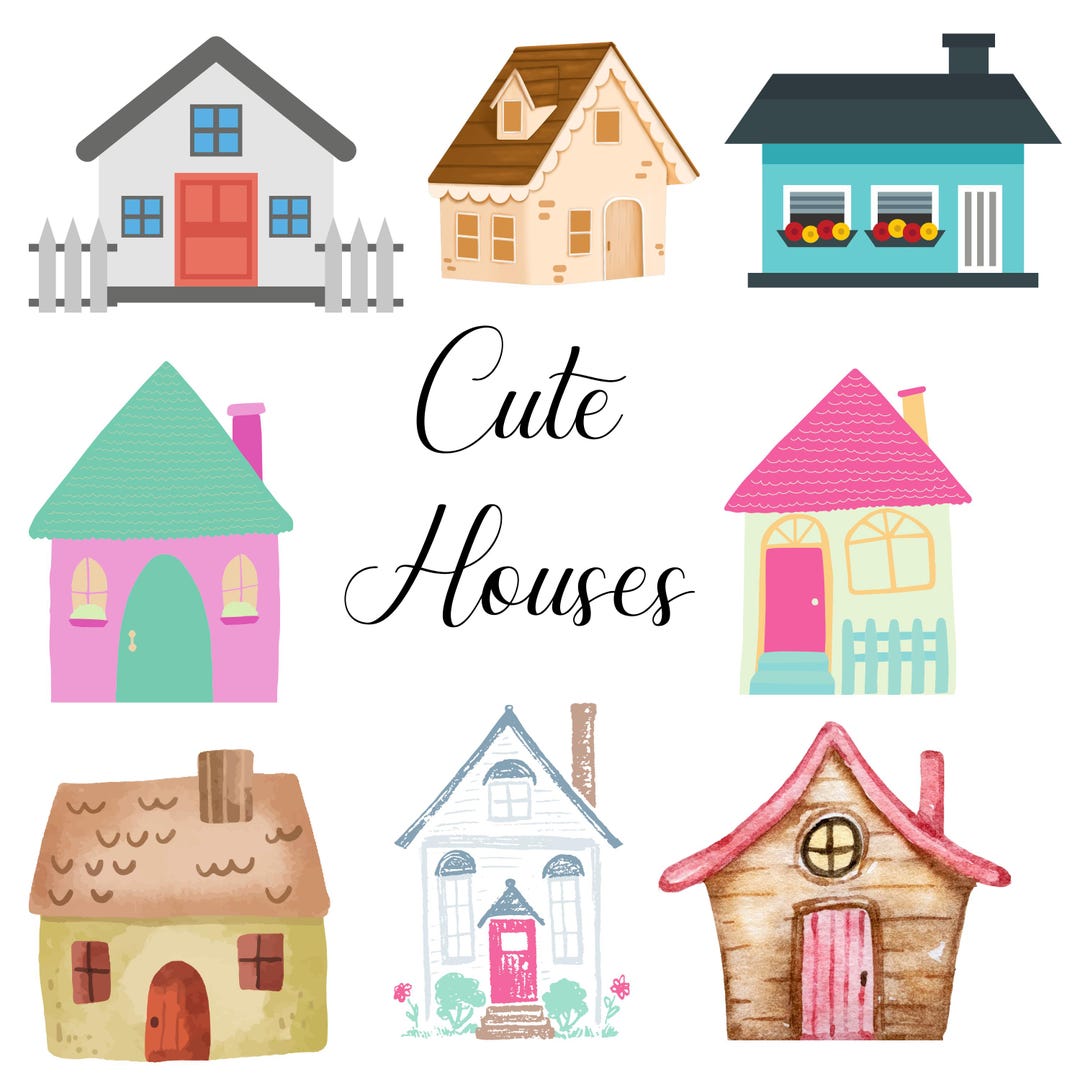 Cute Houses Clip Art Set 1 5 PNG Files - Etsy
