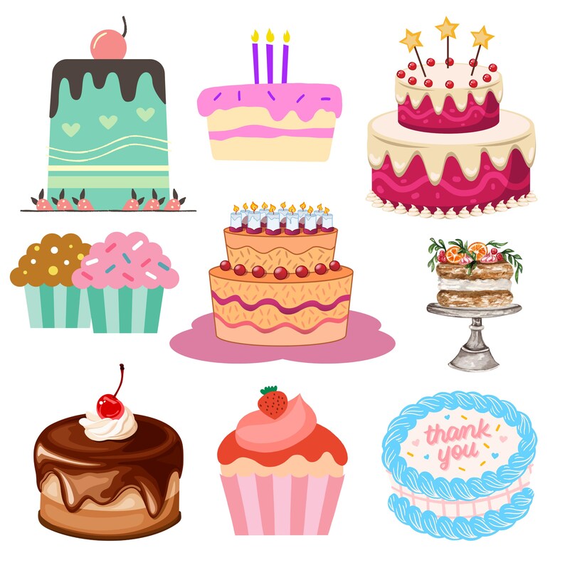 Birthday Cake- Clip Art - Set #1- (5 PNG Files) - Etsy