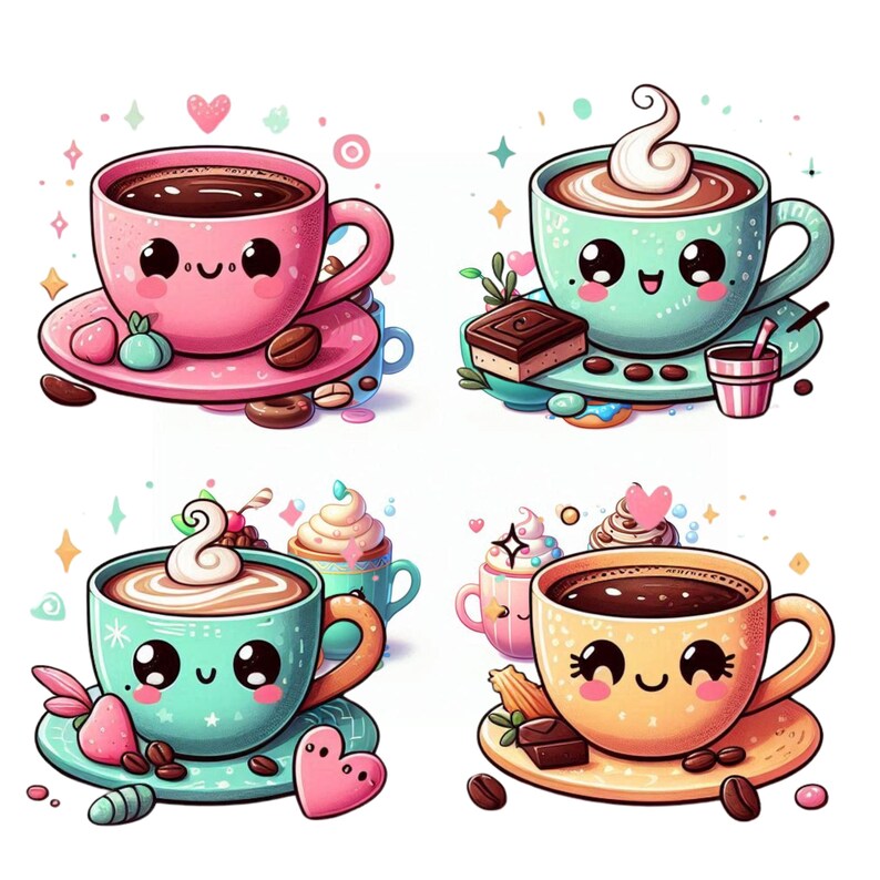 Cute Coffee Cups - Set #2 - Clip Art - 10 PNG Files - Etsy