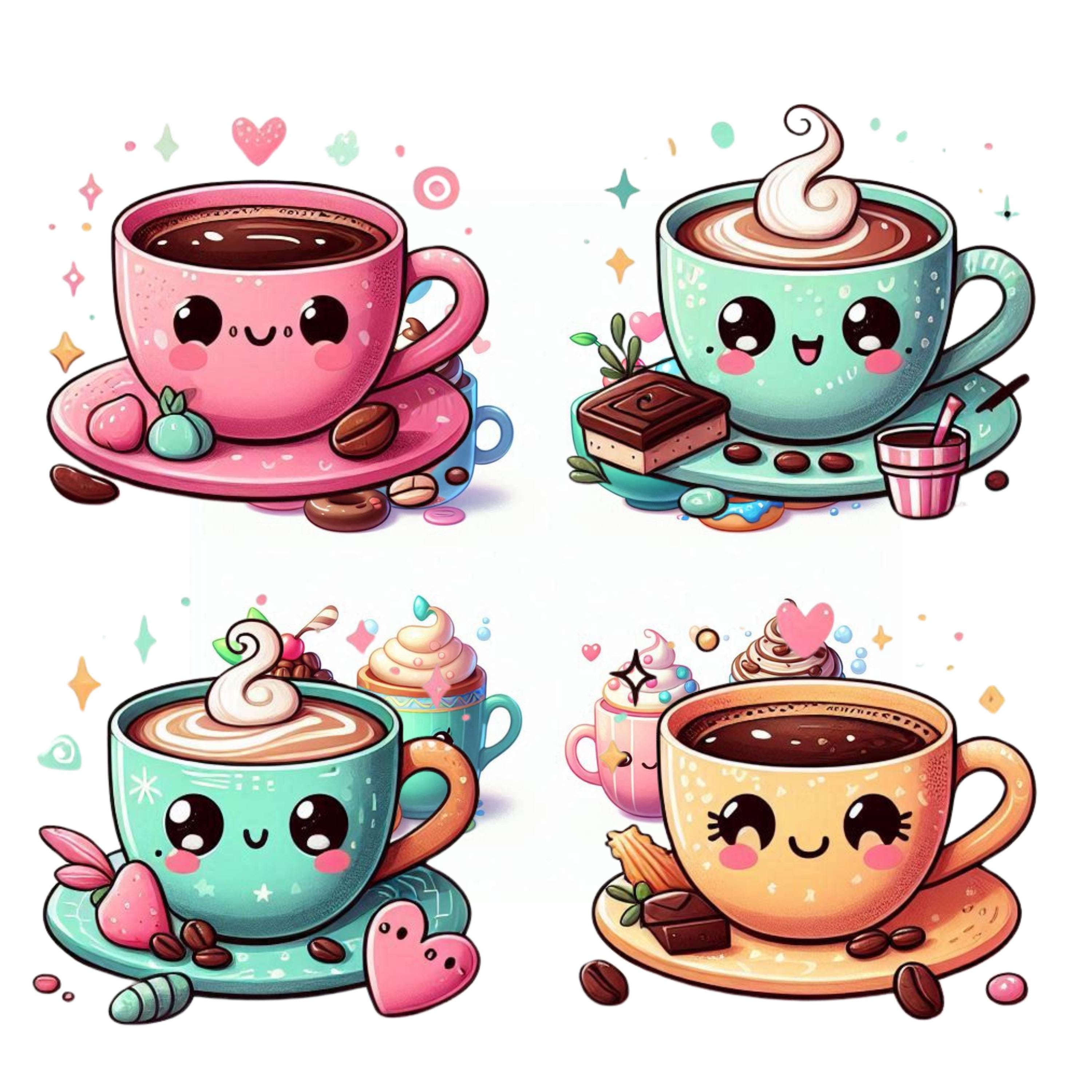 Cute Coffee Cups Set 2 Clip Art 10 PNG Files - Etsy
