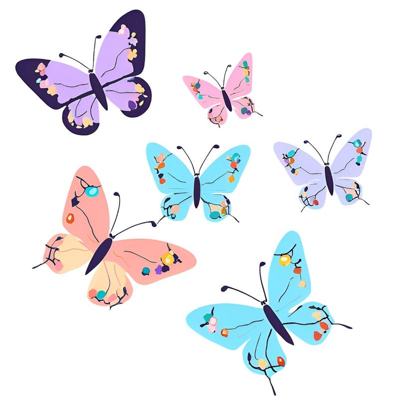 Pretty Pastel Butterflies Clip Art 8 PNG Files 1080 X 1080 Px - Etsy
