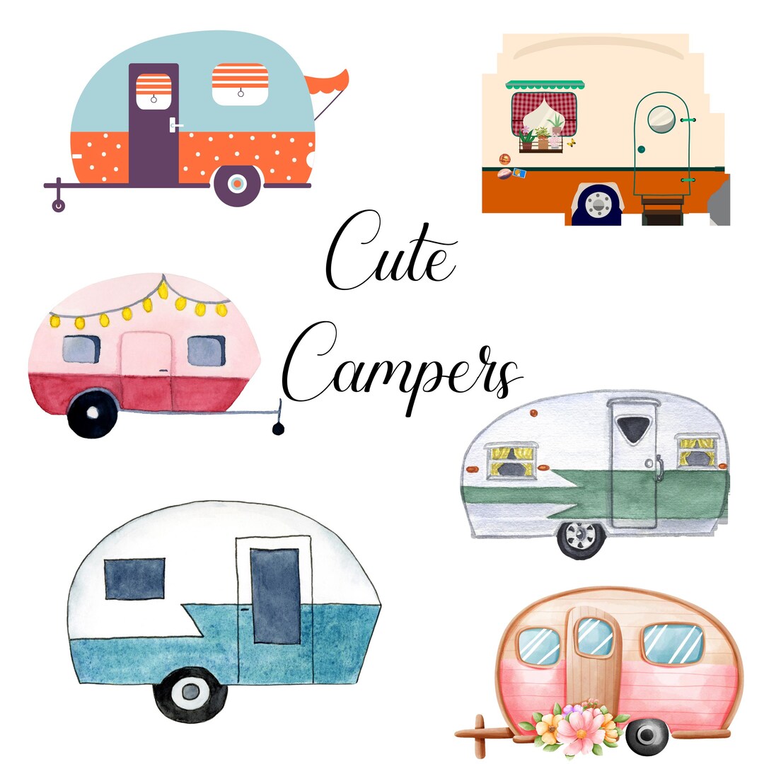Cute Campers - Clip Art - Set #1- (5 PNG Files) - Etsy