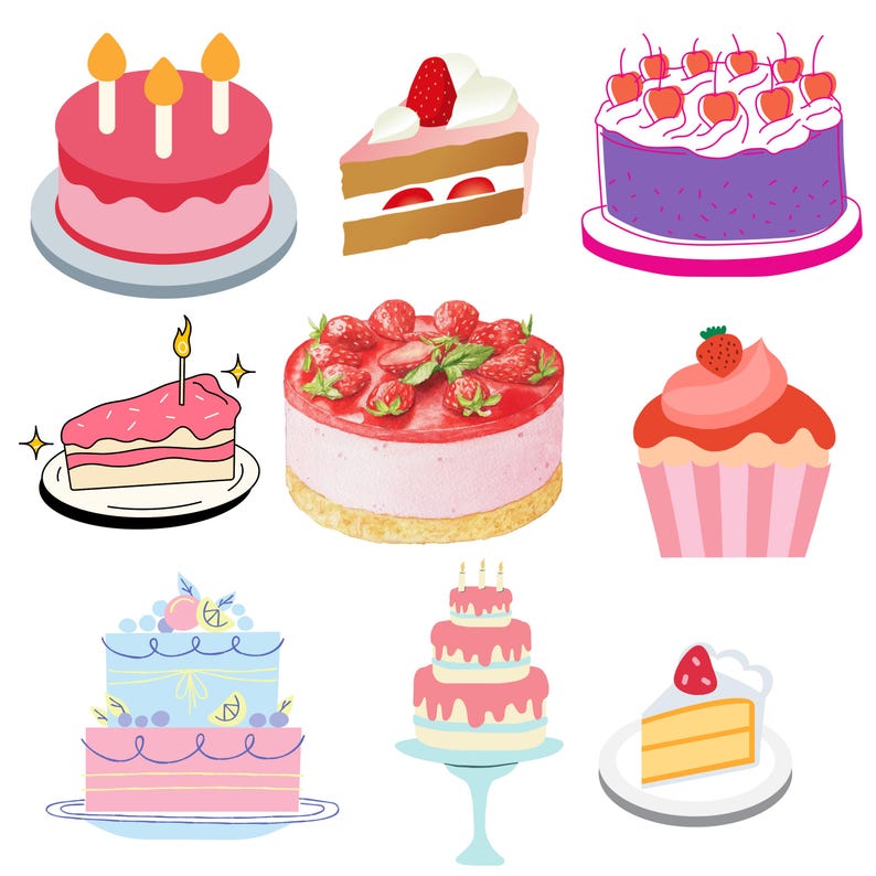 Birthday Cake- Clip Art - Set #1- (5 PNG Files) - Etsy
