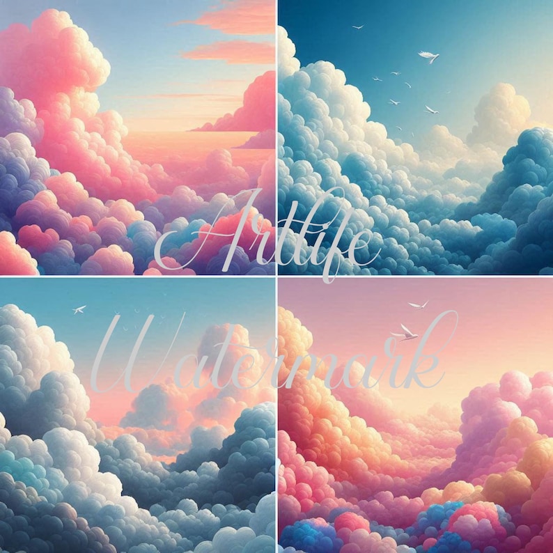 Pastel Clouds - Clip Art - Set #1 - (5 PNG Files) -3000 X 3000px - Etsy