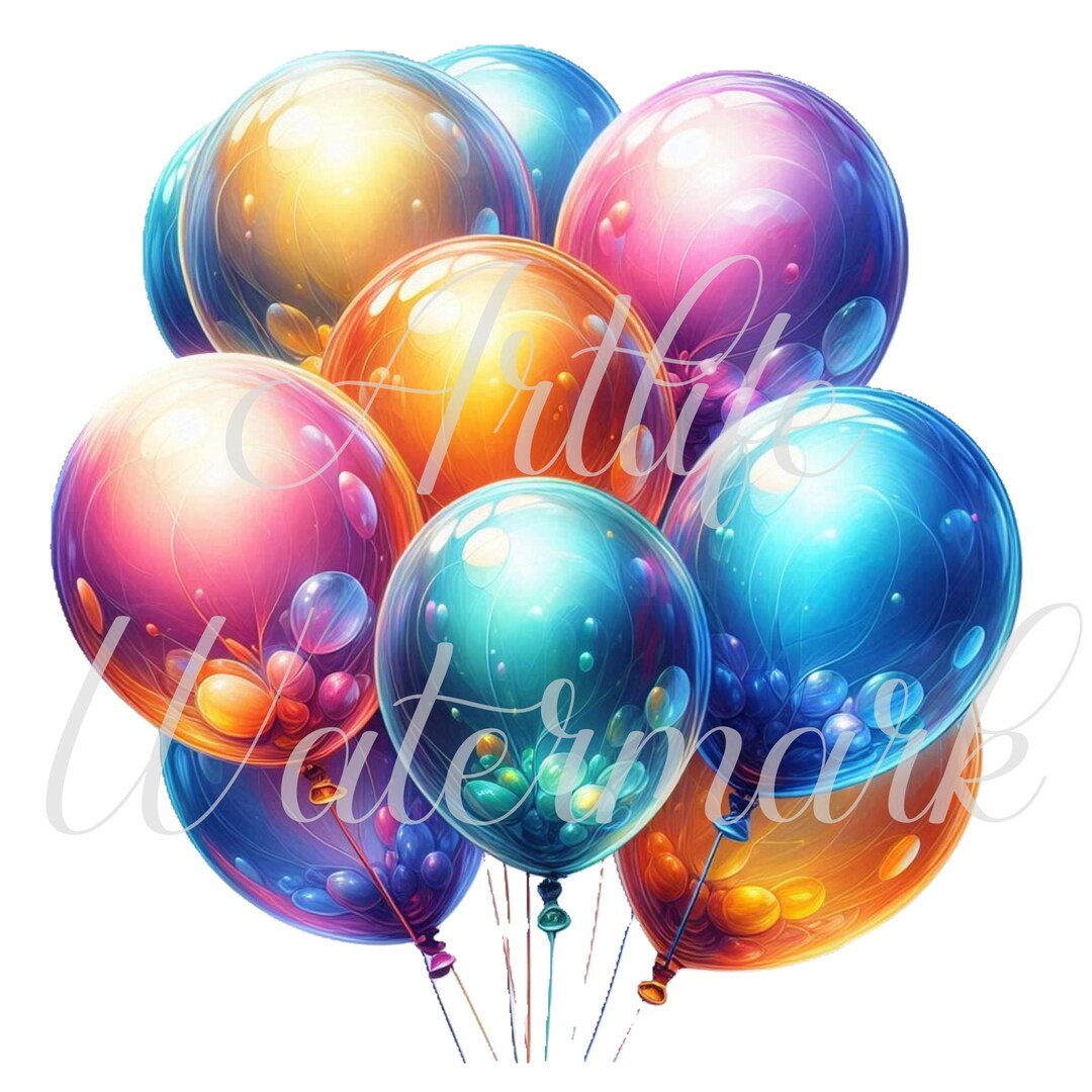 Colorful Balloons - Clip Art - (6 PNG Files) - 2000 X 2000 Px -04 - Etsy