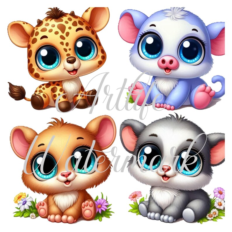 Super Cute Baby Cartoon Animals Clip Art Set 2 7 PNG Files 2000 X 2000 ...