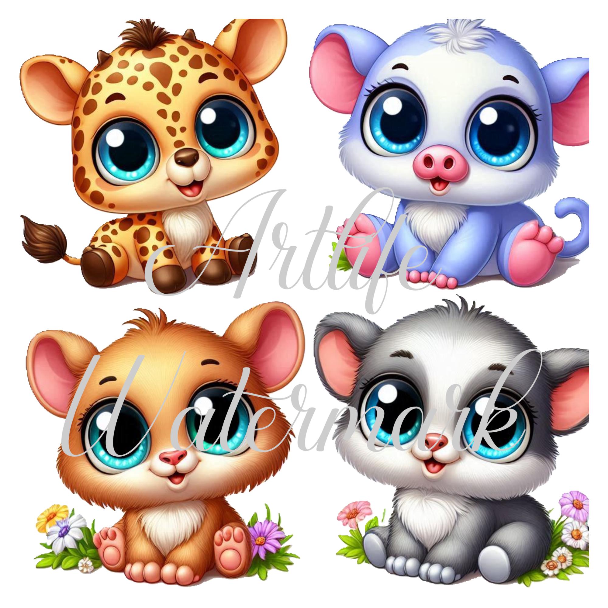 Cute Cartoon Animals - Clip Art - Set #2 - (7 PNG Files)- 2000 X 2000 ...