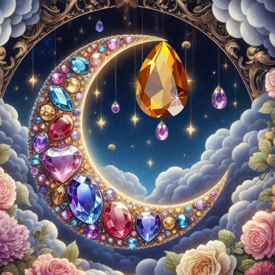 Gemstone Moon 5 Images Printable Bundle Wall Art 25 X 25 In. 02 - Etsy