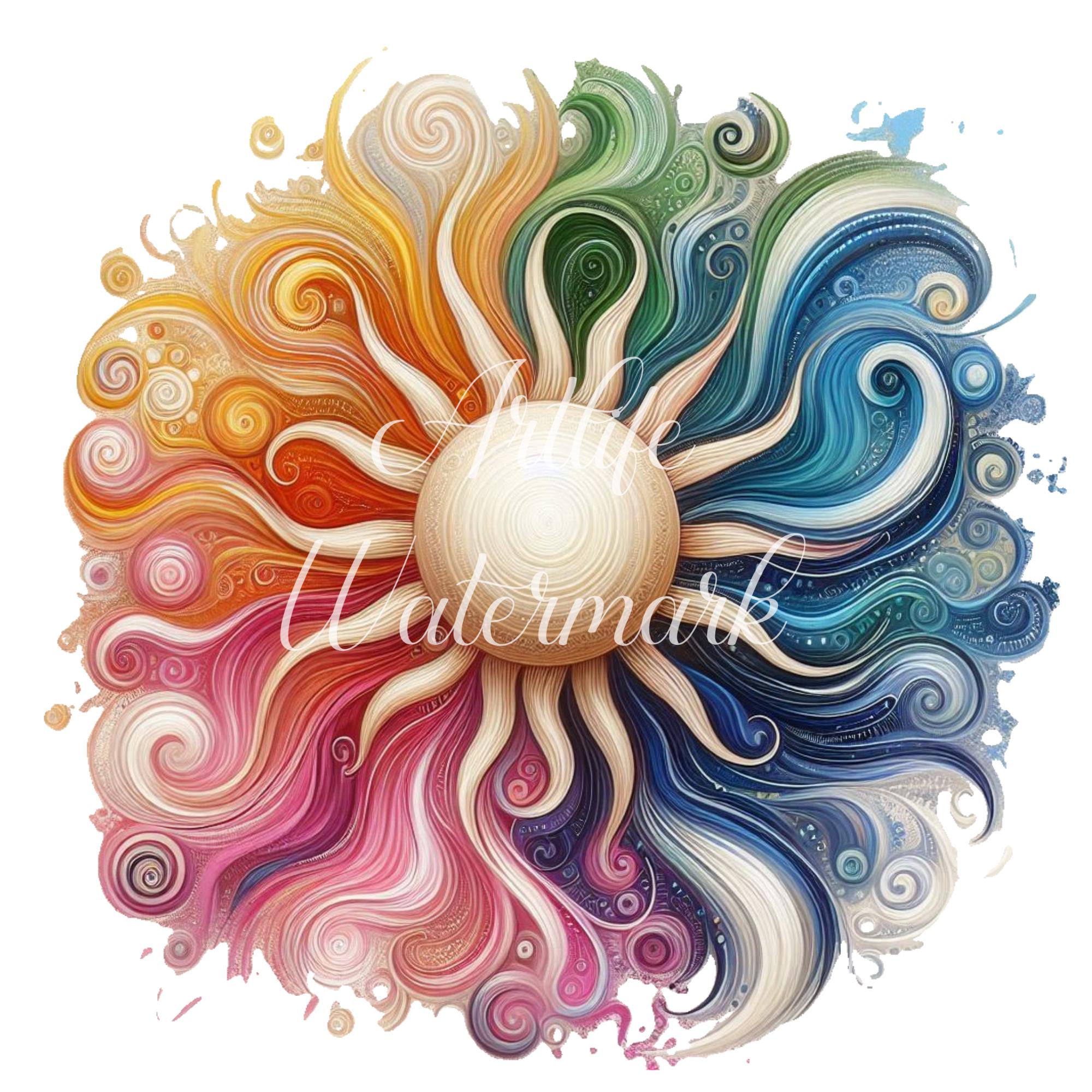 Swirl Sun - Clip Art - Set #2- (10 PNG Files)- 2400 X 2400 Px - Etsy