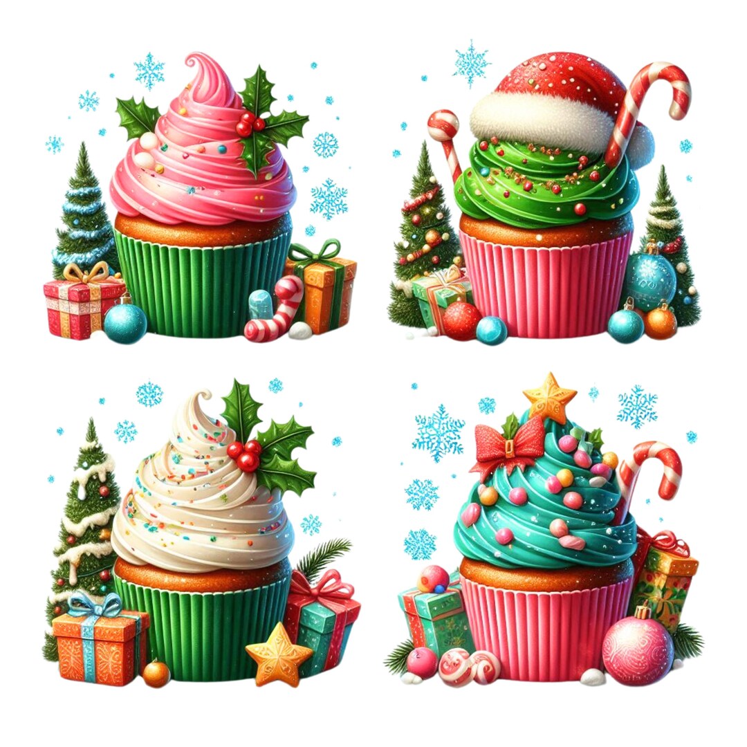 Christmas Cupcakes - Clip Art - (10 PNG Files) - 40 Cupcakes - Set #2 ...