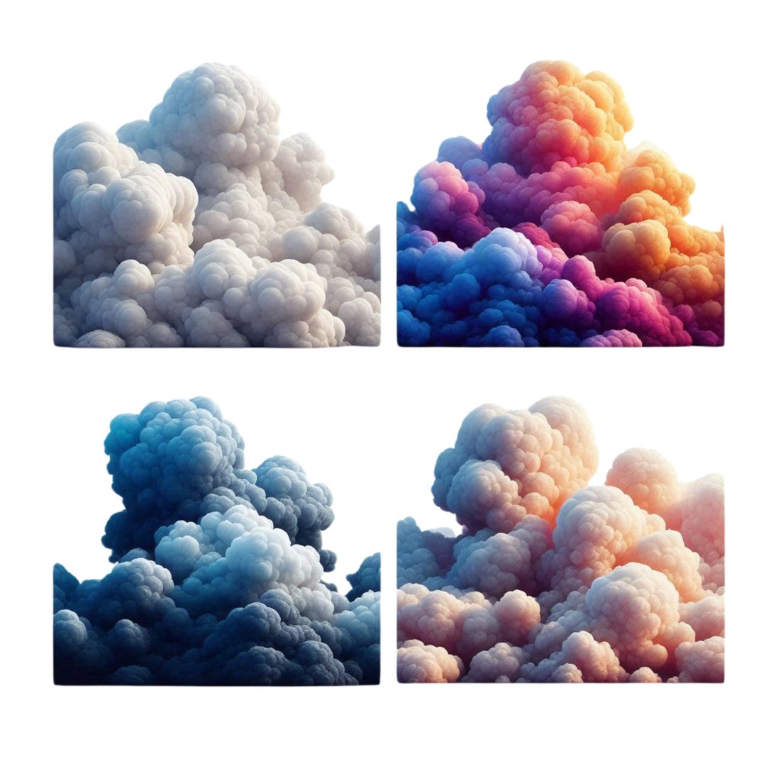 Single Clouds Clip Art Set 1 5 PNG Files 3000 X 3000px - Etsy