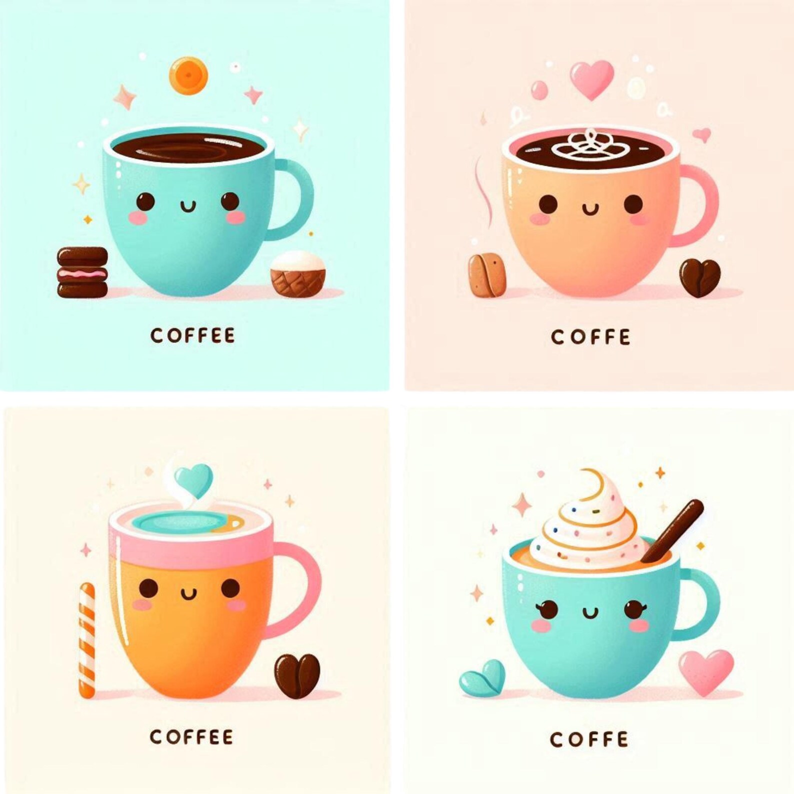 Cute Coffee Cups - Set #2 - Clip Art - 10 PNG Files - Etsy