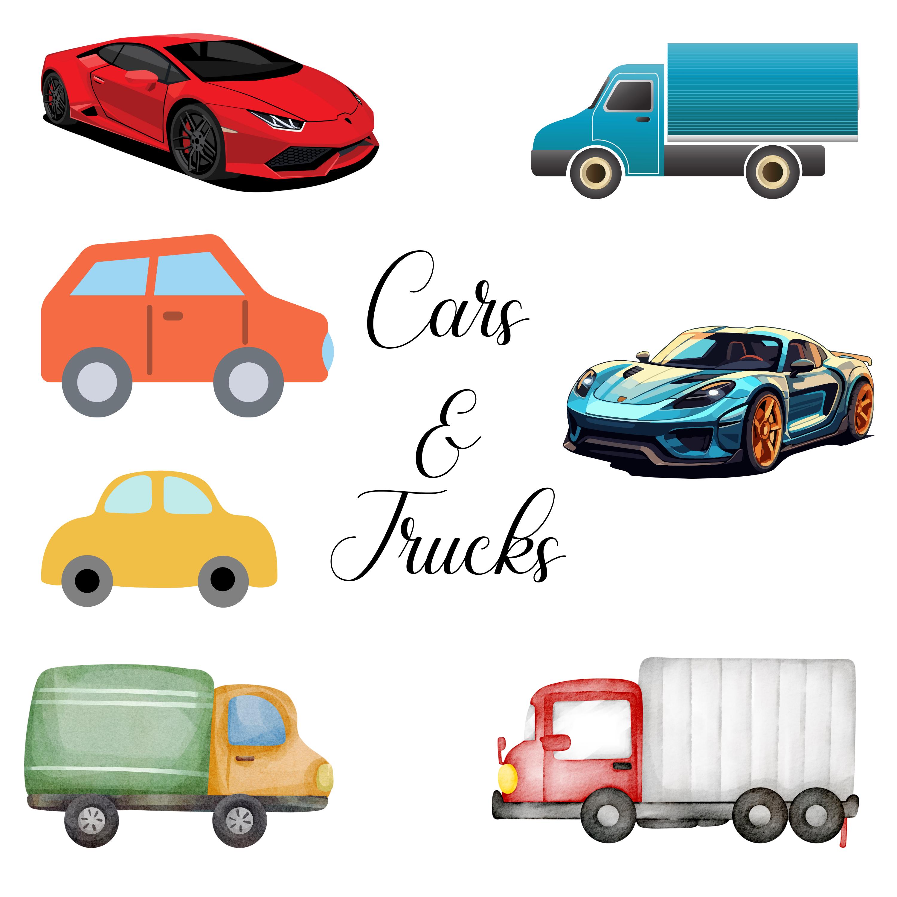 Cars and Trucks Clip Art Set 1 5 PNG Files - Etsy