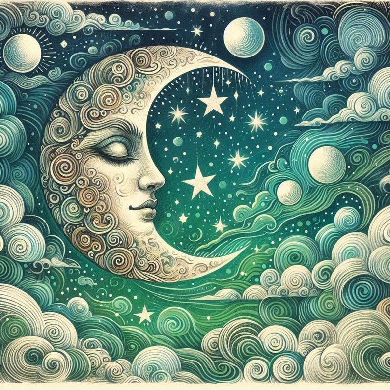 Magical Moons Clip Art Set 9 5 Files 1024 X 1024 Pixels Green - Etsy