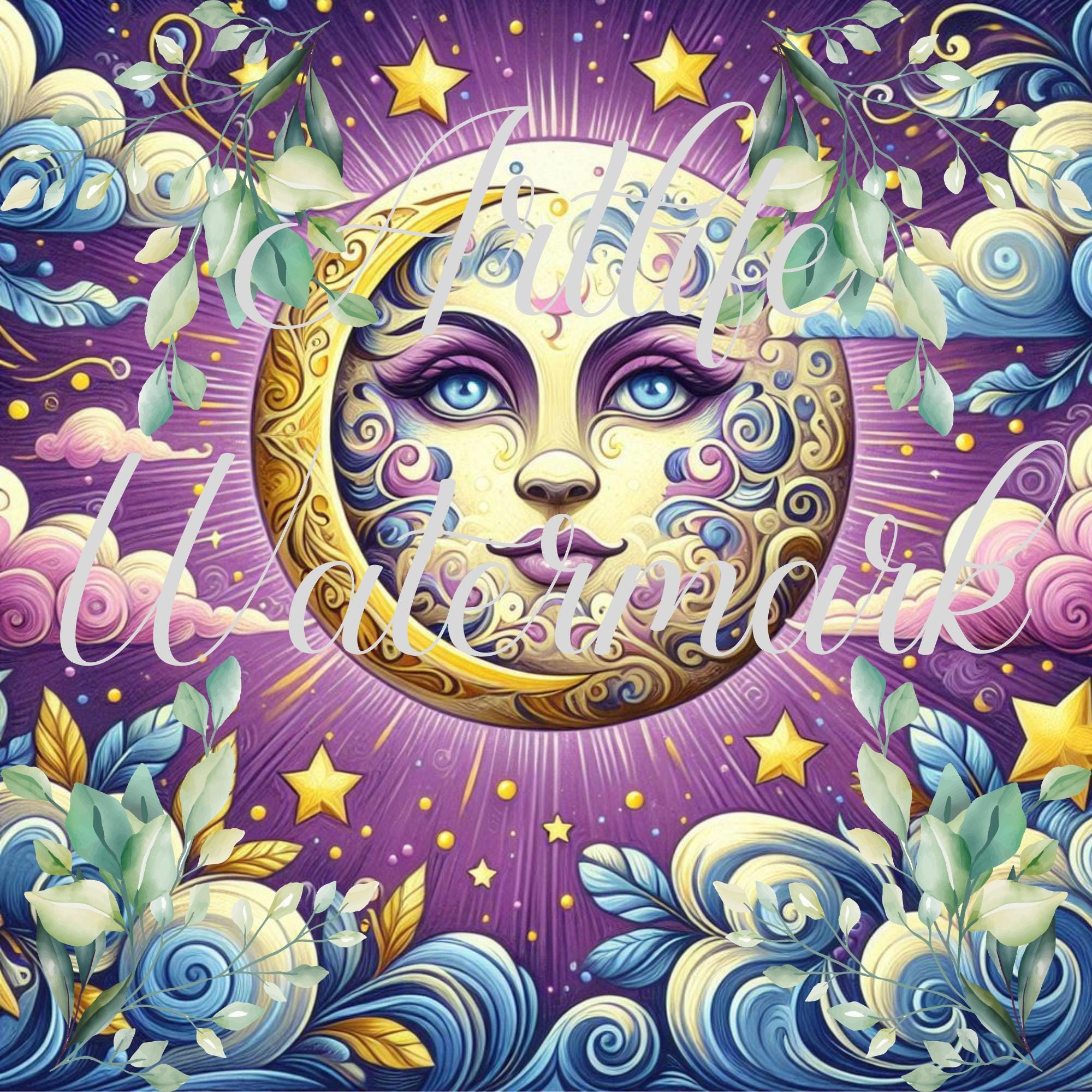 Purple Moon Design 5 Images Printable Bundle Wall Art 25 in X 25 In. 01 ...