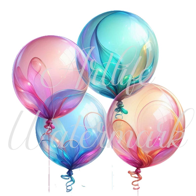 Colorful Balloons Clip Art 6 PNG Files 2000 X 2000 Px - Etsy