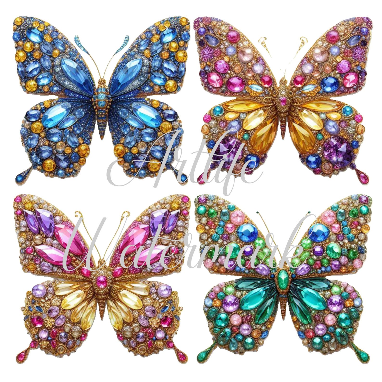 Butterfly Jewels Clip Art 2400 X 2400 Px 8 PNGS 32 Butterflies - Etsy