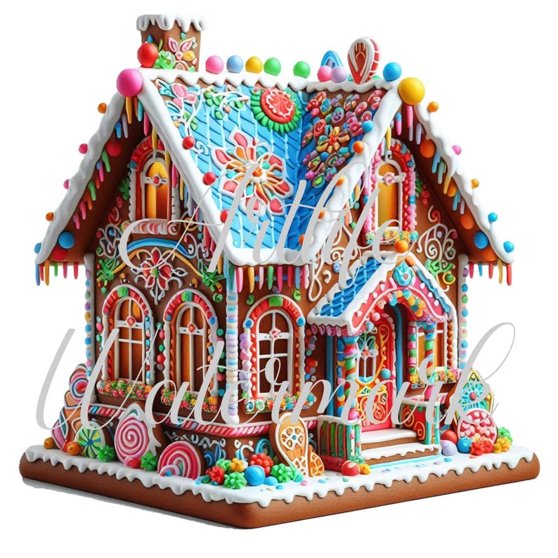 Colorful Christmas Gingerbread House Clip Art 5 PNG Files 4000 X 4000 ...
