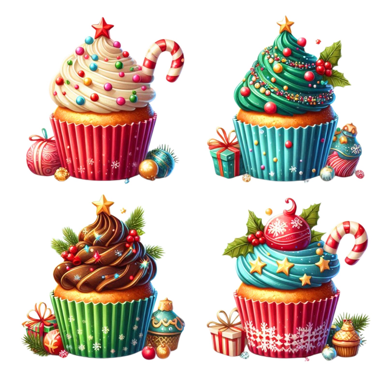 Christmas Cupcakes - Clip Art - (10 PNG Files) - 40 Cupcakes - Set #2 ...