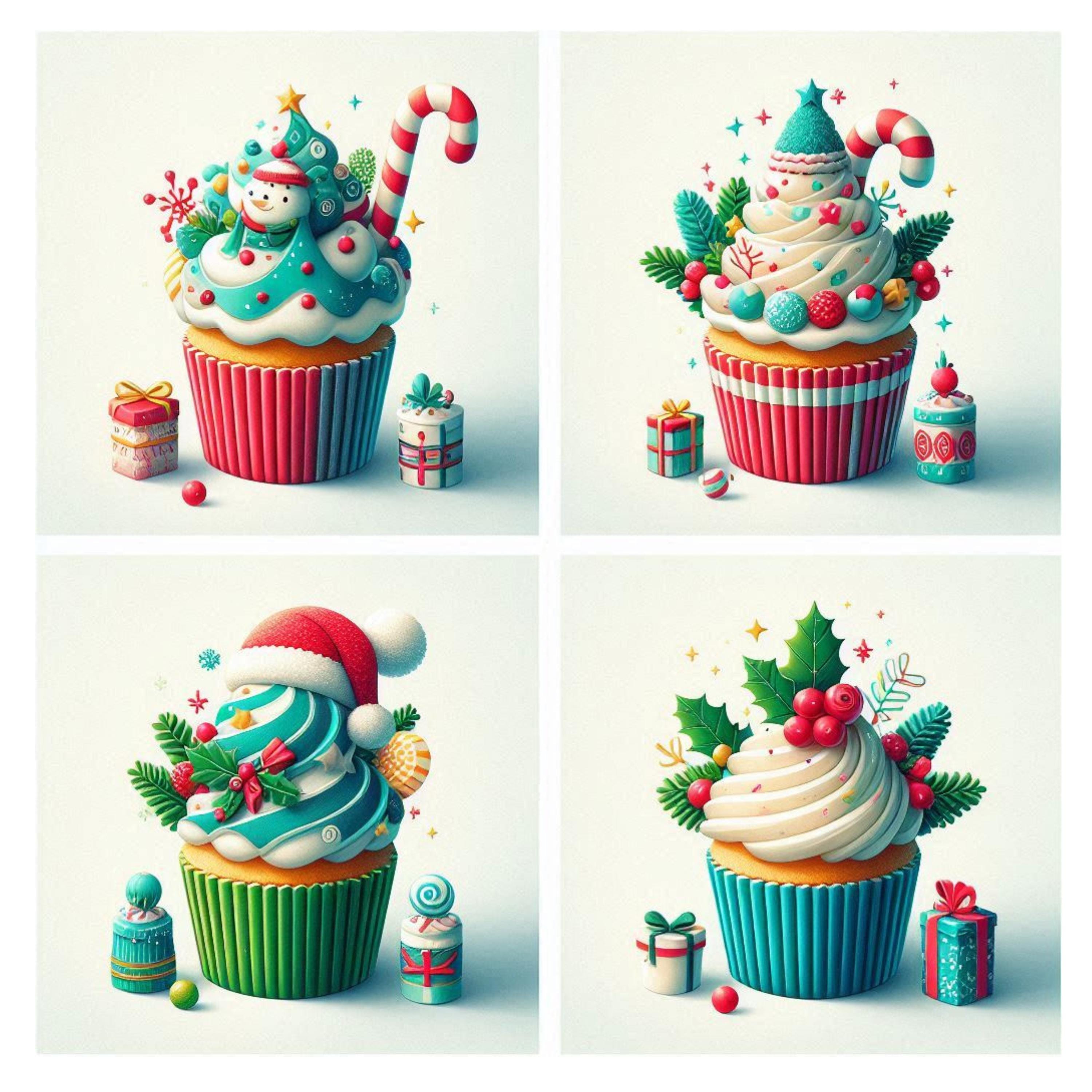 Christmas Cupcakes - Clip Art - (10 PNG Files) - 40 Cupcakes - Set #2 ...