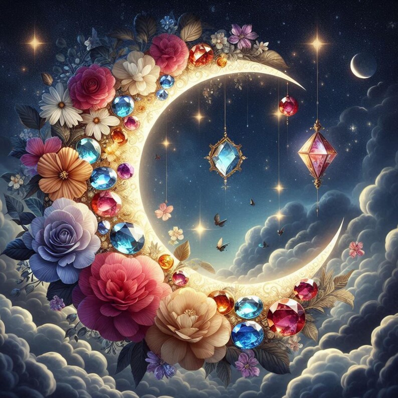 Gemstone Moon 5 Images Printable Bundle Wall Art 25 X 25 In. 04 - Etsy