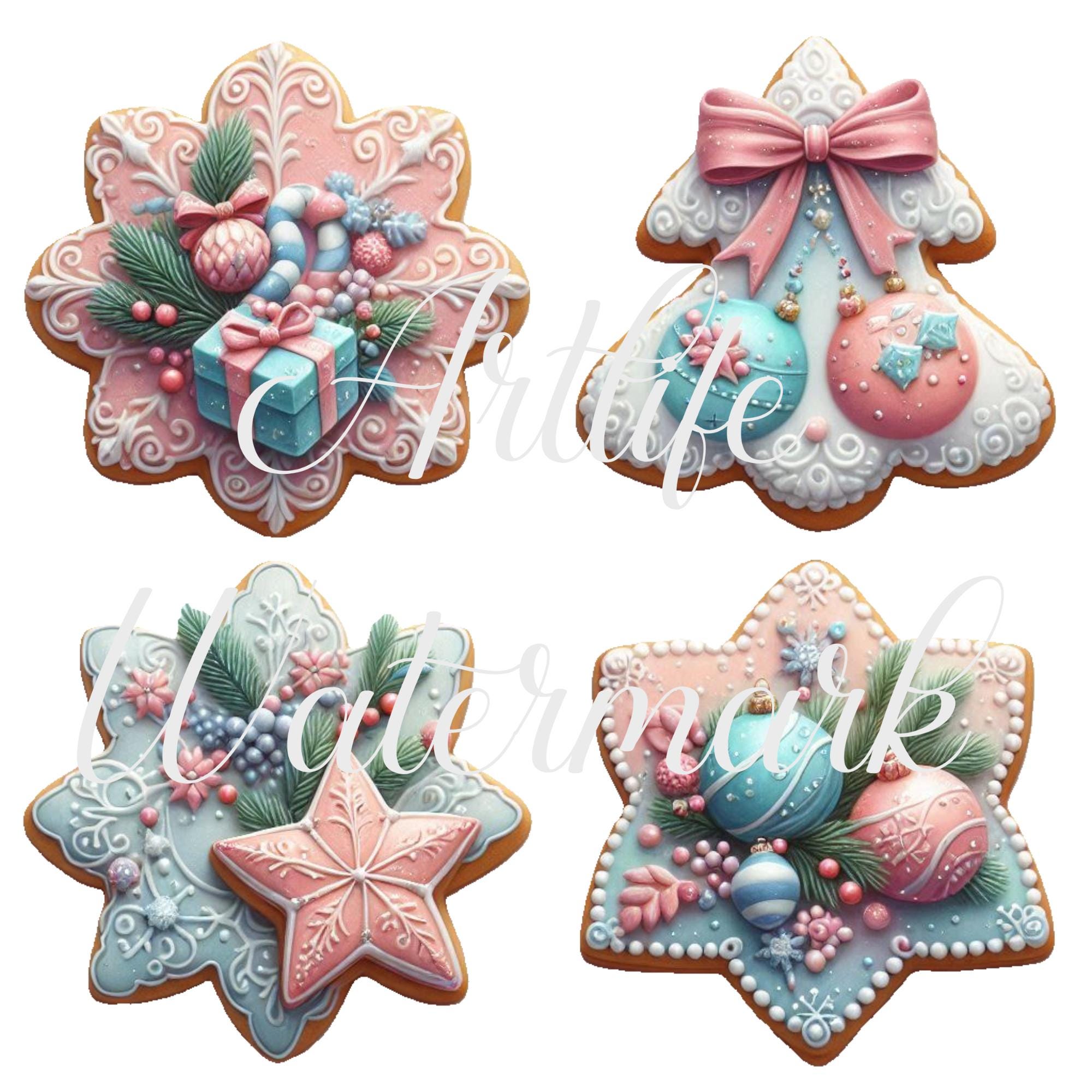 Pastel Christmas Cookies - Clip Art - (7 PNG Files) - 2000 X 2000 Px ...