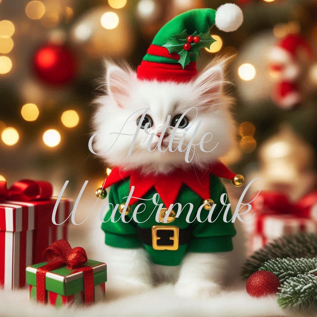Christmas Kitten Elves Clip Art 5 PNG Files 4000 X 4000 Pixels 02 - Etsy